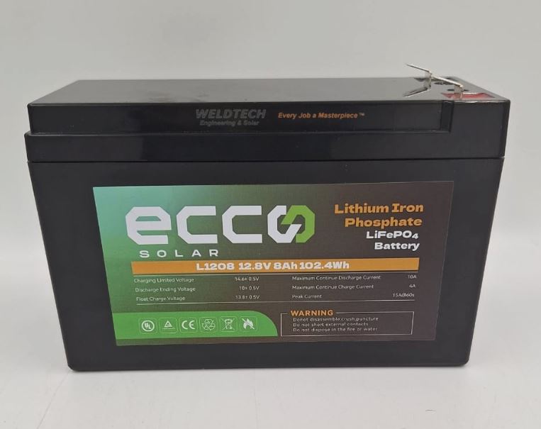 Ecco 12.8V 8AH Lithium Ion Battery (LiFePO4) ALFP-1208 - Weldtech